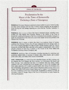 State of Emergency Declaration – Town of Kernersville