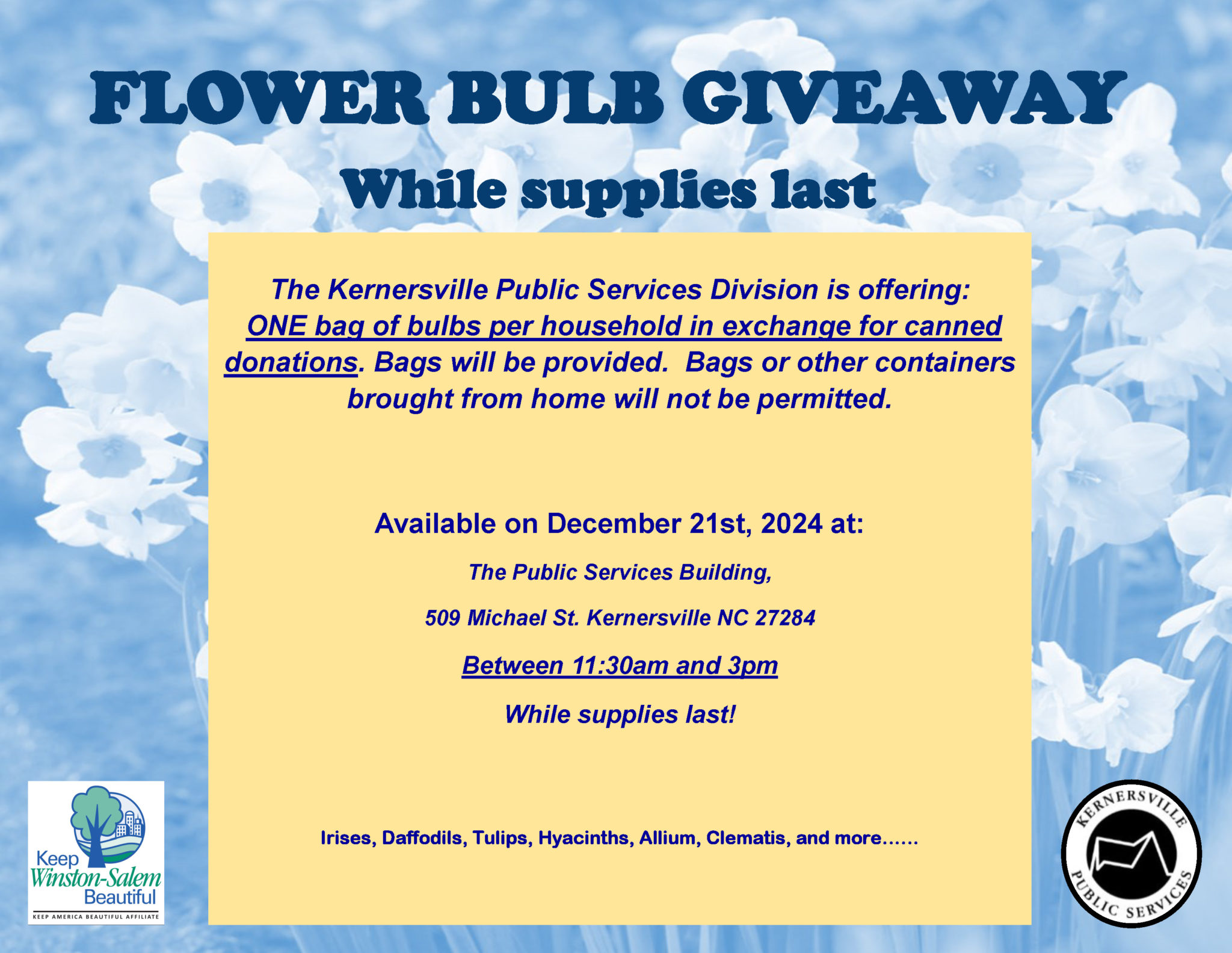 Flower Giveaway While Supplies Last! – Town of Kernersville